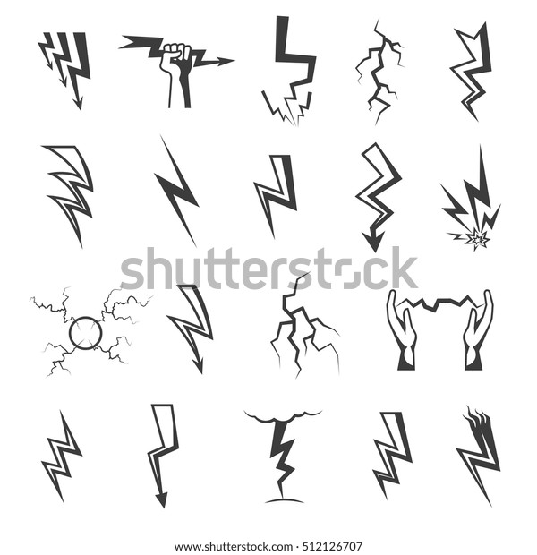 Different Lightning Strikes Monochrome Icons Set Stock Vector (Royalty ...