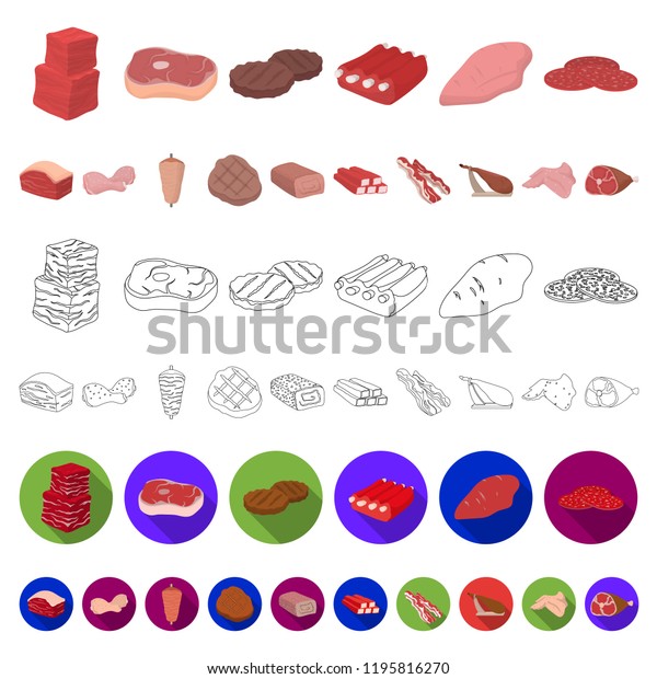 Different Meat Cartoon Icons Set Collection Stock Vector (Royalty Free ...