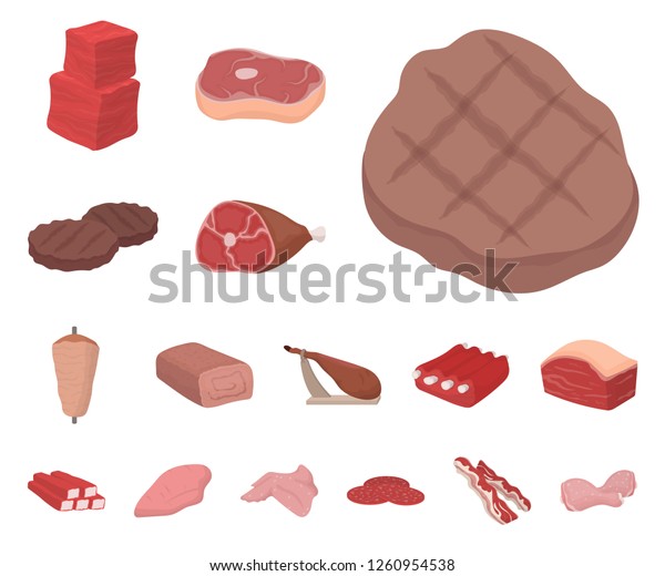 Different Meat Cartoon Icons Set Collection Stock Vector (Royalty Free ...