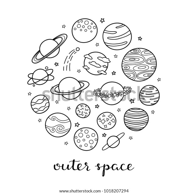 Different Outline Doodle Fantastic Space Planets Stock Vector (Royalty ...