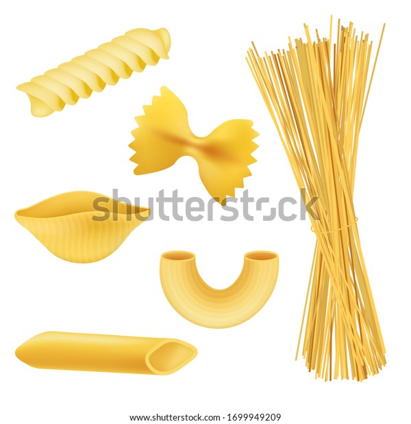 Stock vektor „Different Pasta Shapes Realistic Set Isolated“ (bez ...