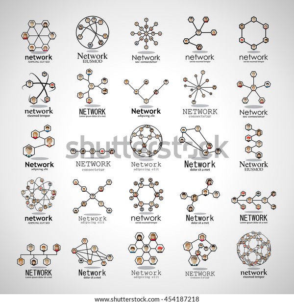 Different People Face Network Icons Set Stock Vector (Royalty Free ...