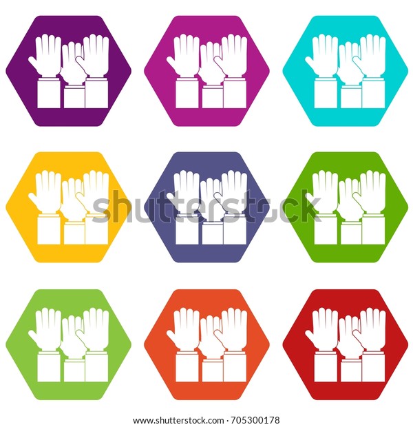 Different People Hands Raised Icon Set 库存矢量图（免版税）705300178 | Shutterstock