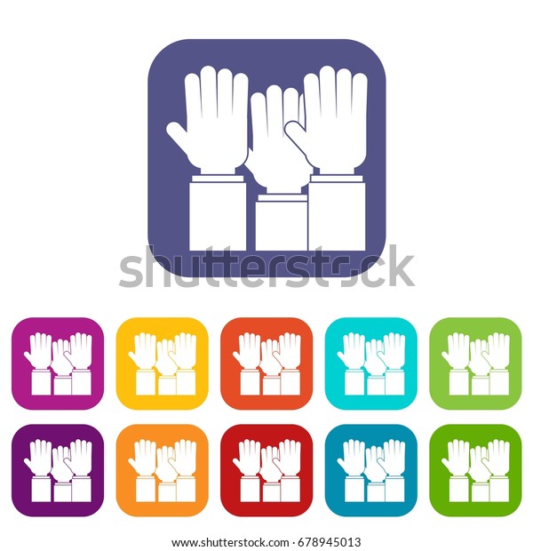 Different People Hands Raised Icons Set Stock Vector (Royalty Free ...