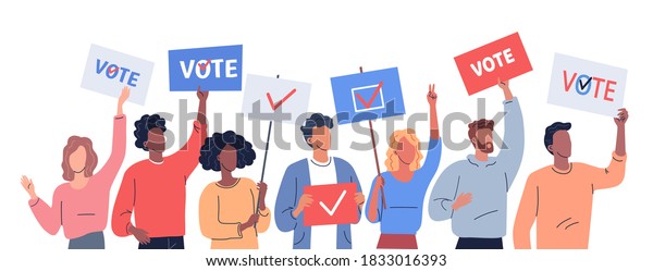 Different People Hold Placards Calling Vote Stock Vector (Royalty Free ...