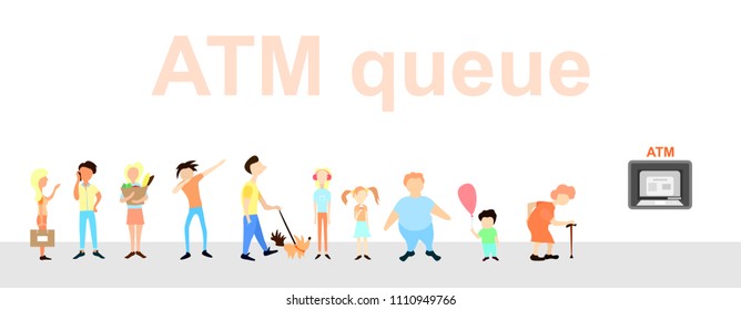 Different People Stand Long Queue Atm Stock Vector (Royalty Free ... Different People Stand Long Queue Atm Stock Vector (Royalty Free ...