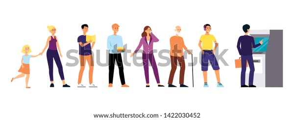 Different People Stand Queue Automated Teller Stock Vector (Royalty ... Different People Stand Queue Automated Teller Stock Vector (Royalty ...