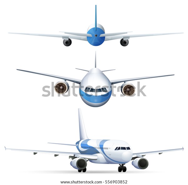 Different Perspectives Flying Airplanes Illustration Stock Vector ...
