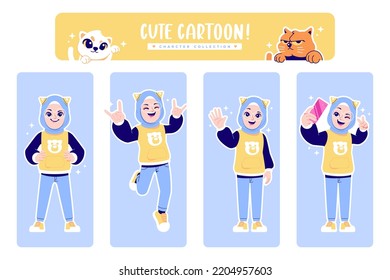 Different Pose Cute Cartoon Character Collection Stock Vector (Royalty ...