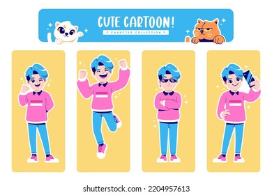 Different Pose Cute Cartoon Character Collection Stock Vector (Royalty ...