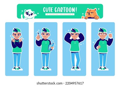 Different Pose Cute Cartoon Character Collection Stock Vector (Royalty ...