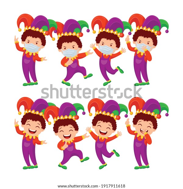 Different Pose Cute Cheerful Clown Wearing Stock Vector (Royalty Free ...