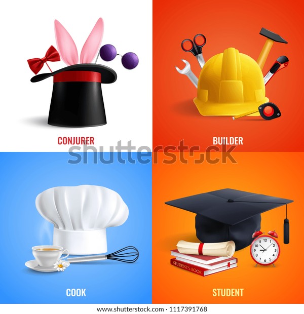 Different Professions Realistic Design Concept Hats Stock Vector ...