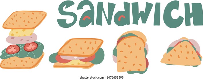 Different Sandwiches Cartoon Style Vector Illustration Stock Vector ...