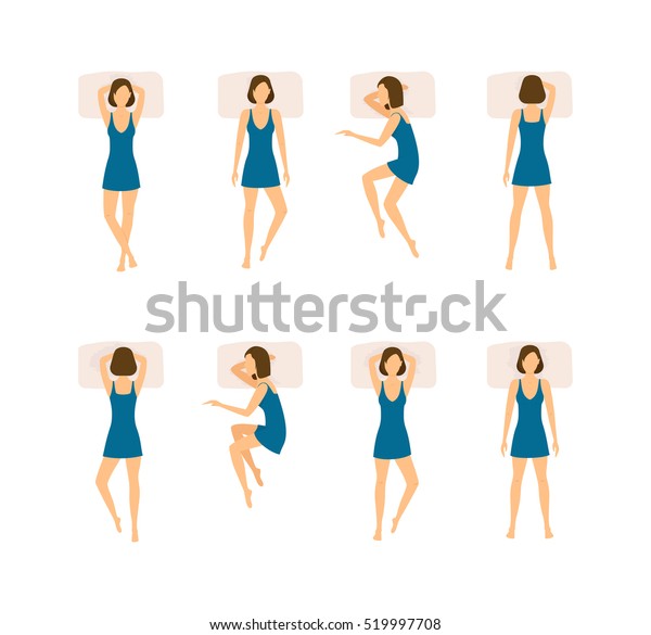 Different Sleeping Poses Set. Top View Woman. Flat Design Style. Vector ...