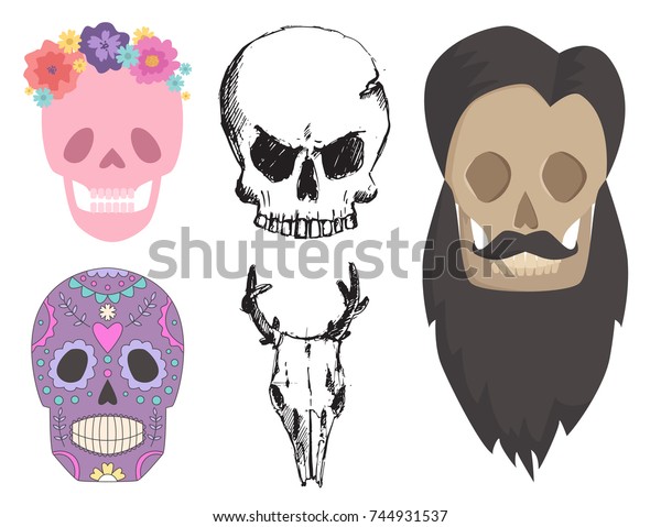 Different Style Skulls Faces Vector Illustration Stock Vector (Royalty ...