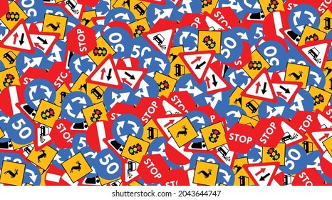 Different Traffic Signs Pattern Background Stock Vector (Royalty Free ...
