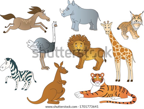 Different Types Animals Drawn By Hand: стоковая векторная графика (без ...