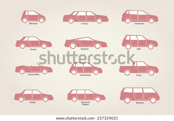 Different Types Car Body Retro Icons Stock Vector (Royalty Free ...
