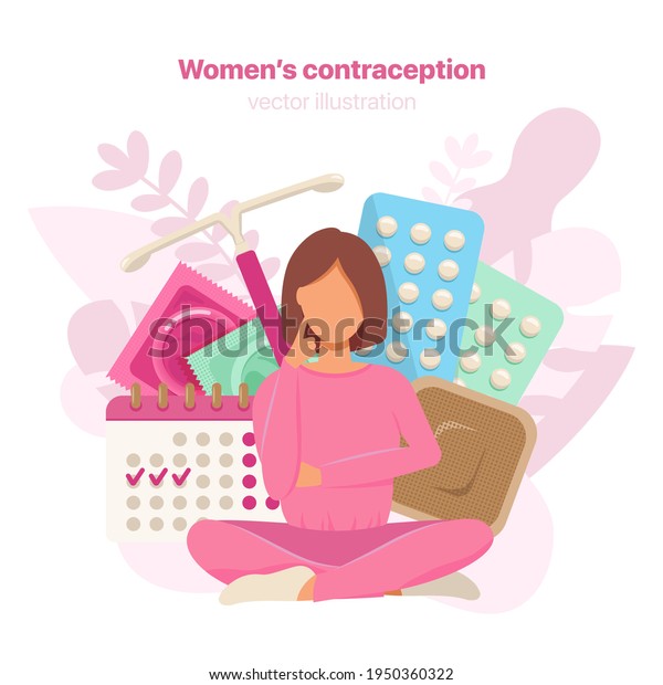 Different Types Female Contraception Concept Woman Stock Vector ...