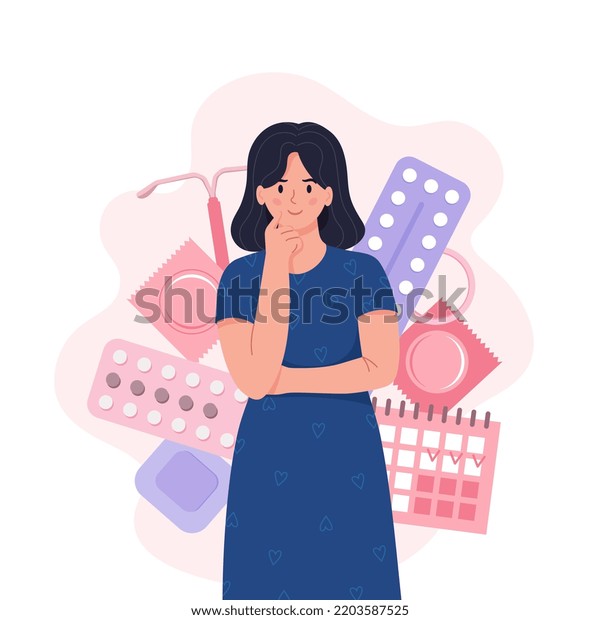 Different Types Female Contraception Concept Woman Stock Vector ...