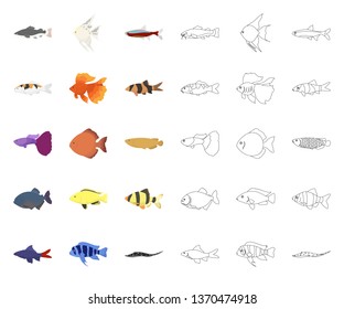 Different Types Fish Outlineflat Icons Set Stock Vector (Royalty Free ...