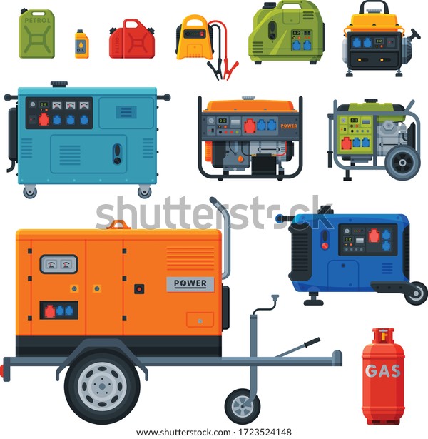 Different Types Industrial Power Generators Set Stock Vector (Royalty ...