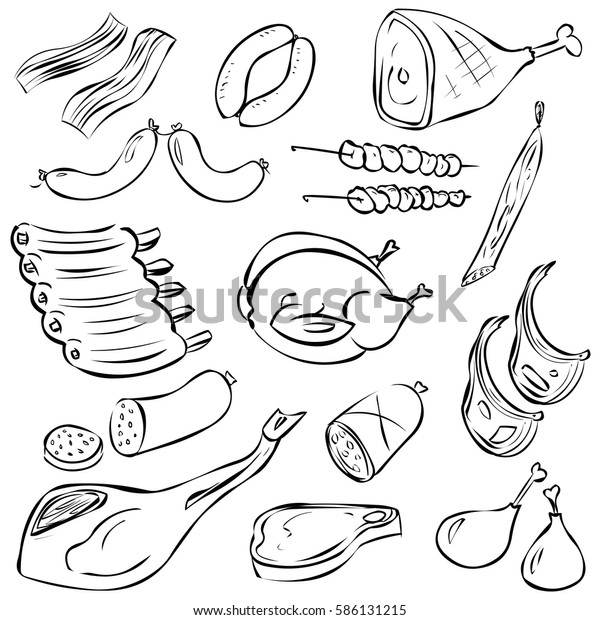 Different Types Meat Separately Stock Vector (Royalty Free) 586131215 Different Types Meat Separately Stock Vector (Royalty Free) 586131215