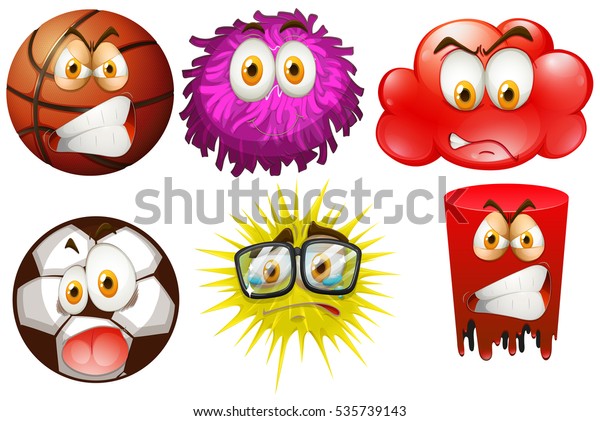 Different Types Objects Facial Expressions Illustration: Vector có sẵn ...