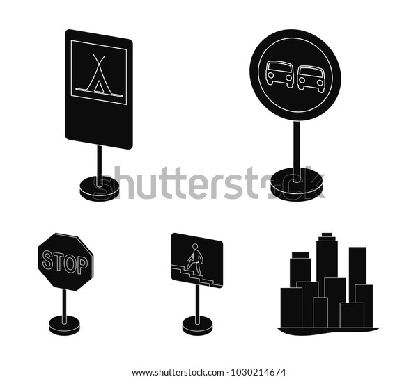 Different types of road signs black icons in set collection for design ...