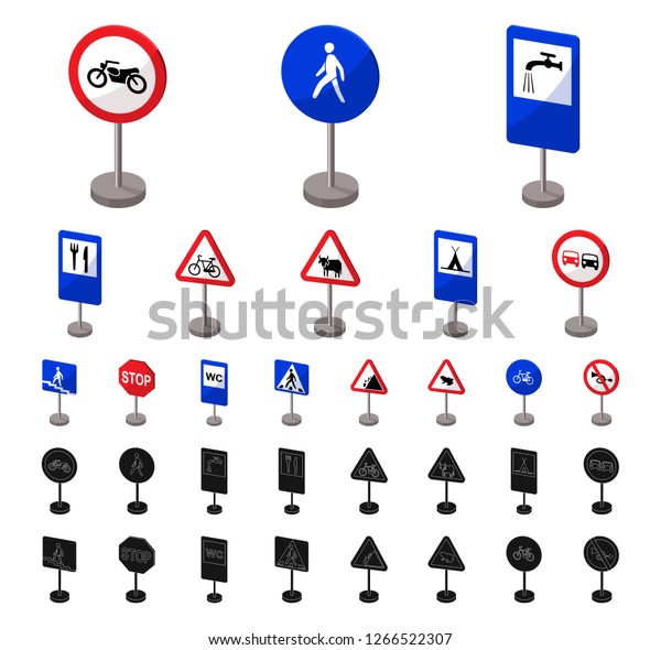 Different types of road signs cartoon, black icons in set collection ...