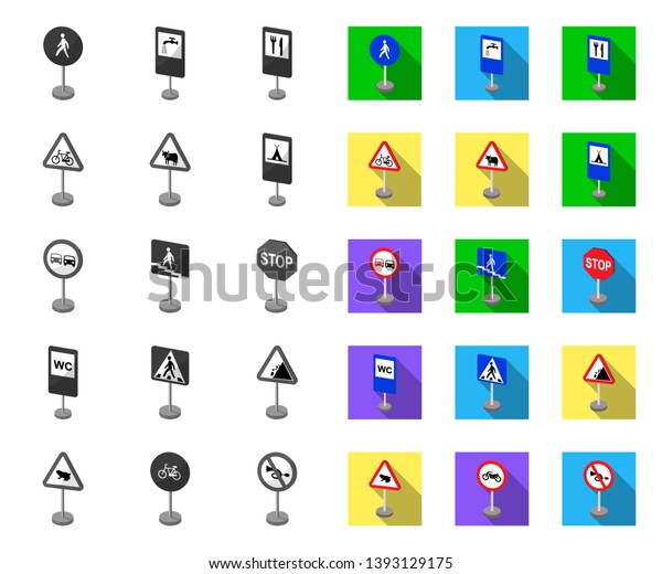Different Types Road Signs Monoflat Icons Stock Vector (Royalty Free ...