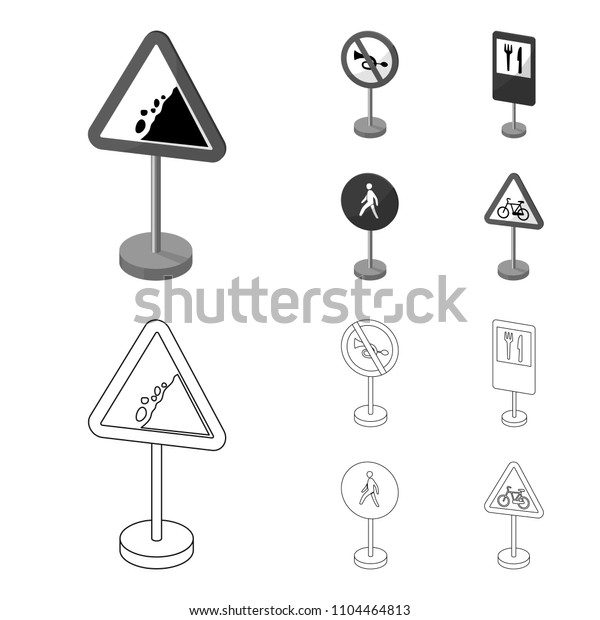 Different types of road signs outline,monochrome icons in set ...