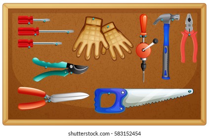 Different Types Tools On Board Illustration: เวกเตอร์สต็อก (ปลอดค่า ...