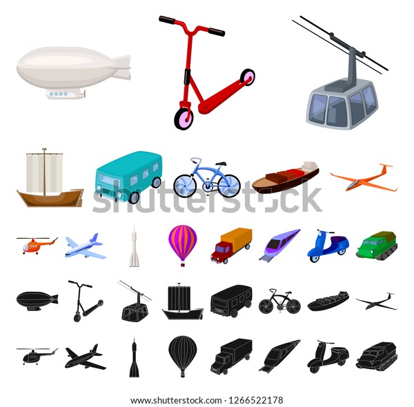 Different Types Transport Cartoon Black Icons: เวกเตอร์สต็อก (ปลอดค่า ...