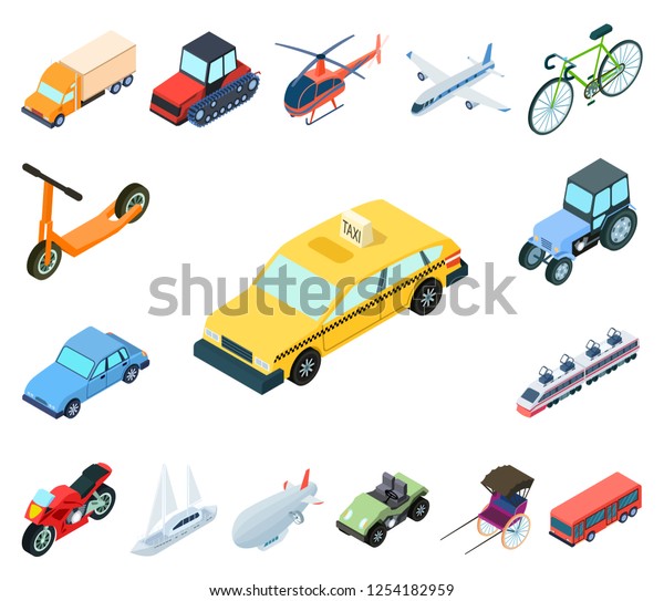 Different Types Transport Cartoon Icons Set Stock Vector (Royalty Free ...
