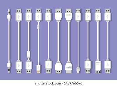 Different Types Universal Computer Cable Connectors Stock Vector ...
