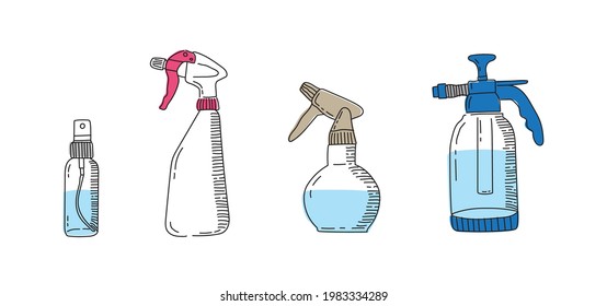 Different Types Water Spray Bottle Hand Stock Vector (Royalty Free ...