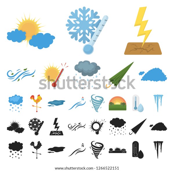 Different Weather Cartoon Black Icons Set Stock Vector (Royalty Free ...