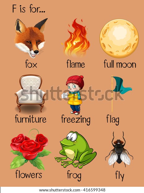 Different Words Begin Letter F Illustration Stock Vector (Royalty Free ...