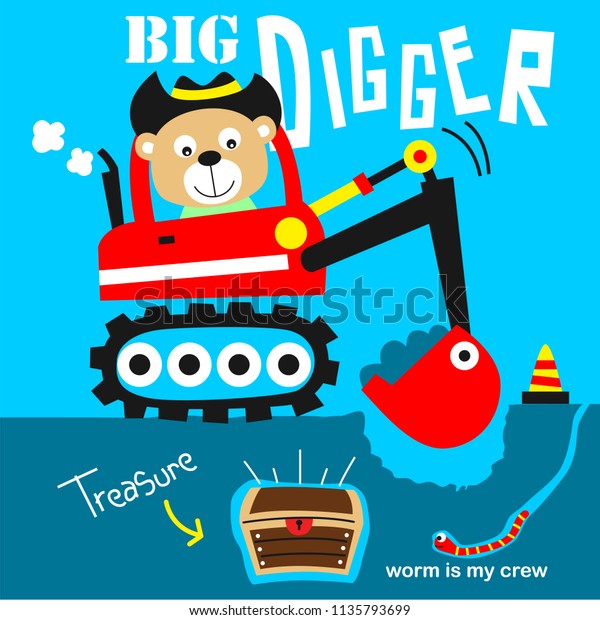 Digger Bear Funny Animal Cartoonvector Illustration Stock Vector ...