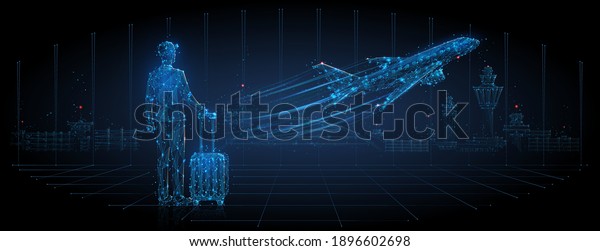 Digital 3d Man Luggage Looking Airplane: стоковая векторная графика ...