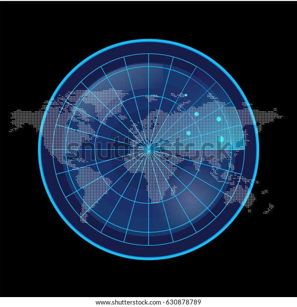 Digital Blue Radar Screen World Map: เวกเตอร์สต็อก (ปลอดค่าลิขสิทธิ์ ...