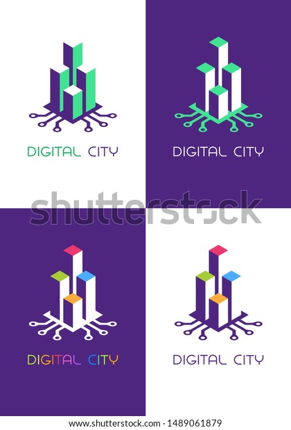 Digital City Emblem Set Logo Designs Stock Vector (Royalty Free ...