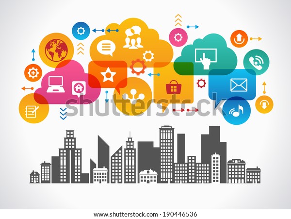 Digital Community Concept Social Media City 库存矢量图（免版税）190446536 ...