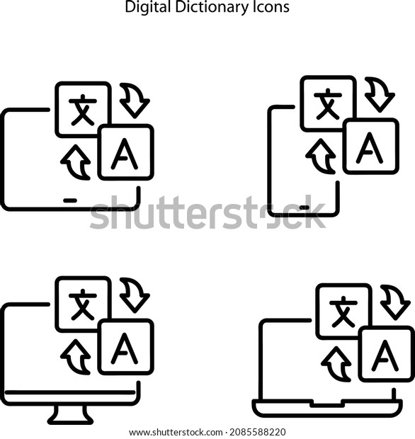 Digital Dictionary Icons Isolated On White Stock Vector (Royalty Free ...