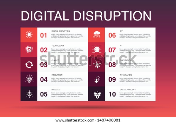 Vektor Stok Digital Disruption Infographic 10 Option Template (Tanpa ...