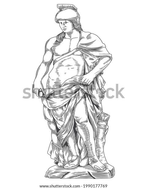 Digital Drawing Greek Man Statue Vector Stock Vector (Royalty Free ...