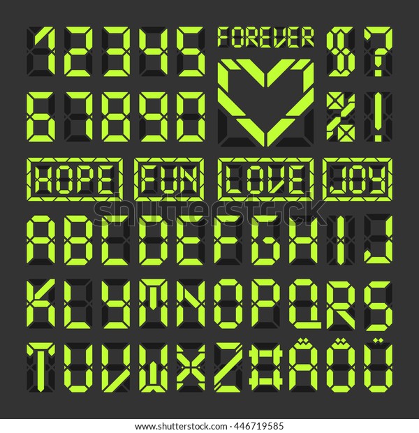 Digital Led Font Letters Numbers Acid: เวกเตอร์สต็อก (ปลอดค่าลิขสิทธิ์ ...