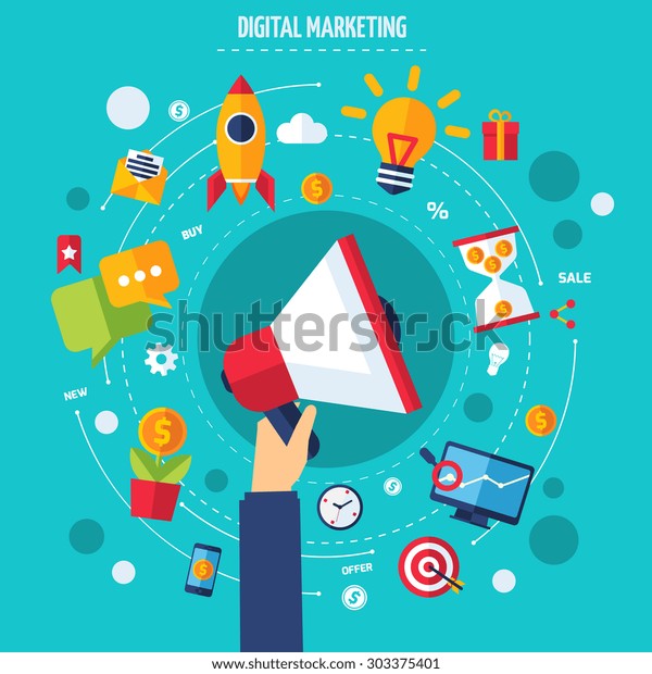 Digital Marketing Concept Human Hand Holding Stock Vector (Royalty Free ...